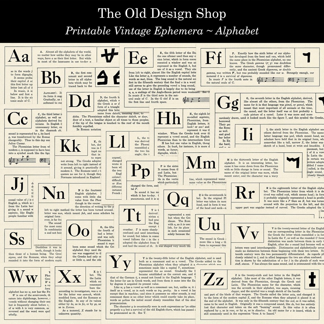 Printable Alphabet Junk Journal Ephemera Cardmaking Supply Old Book ...