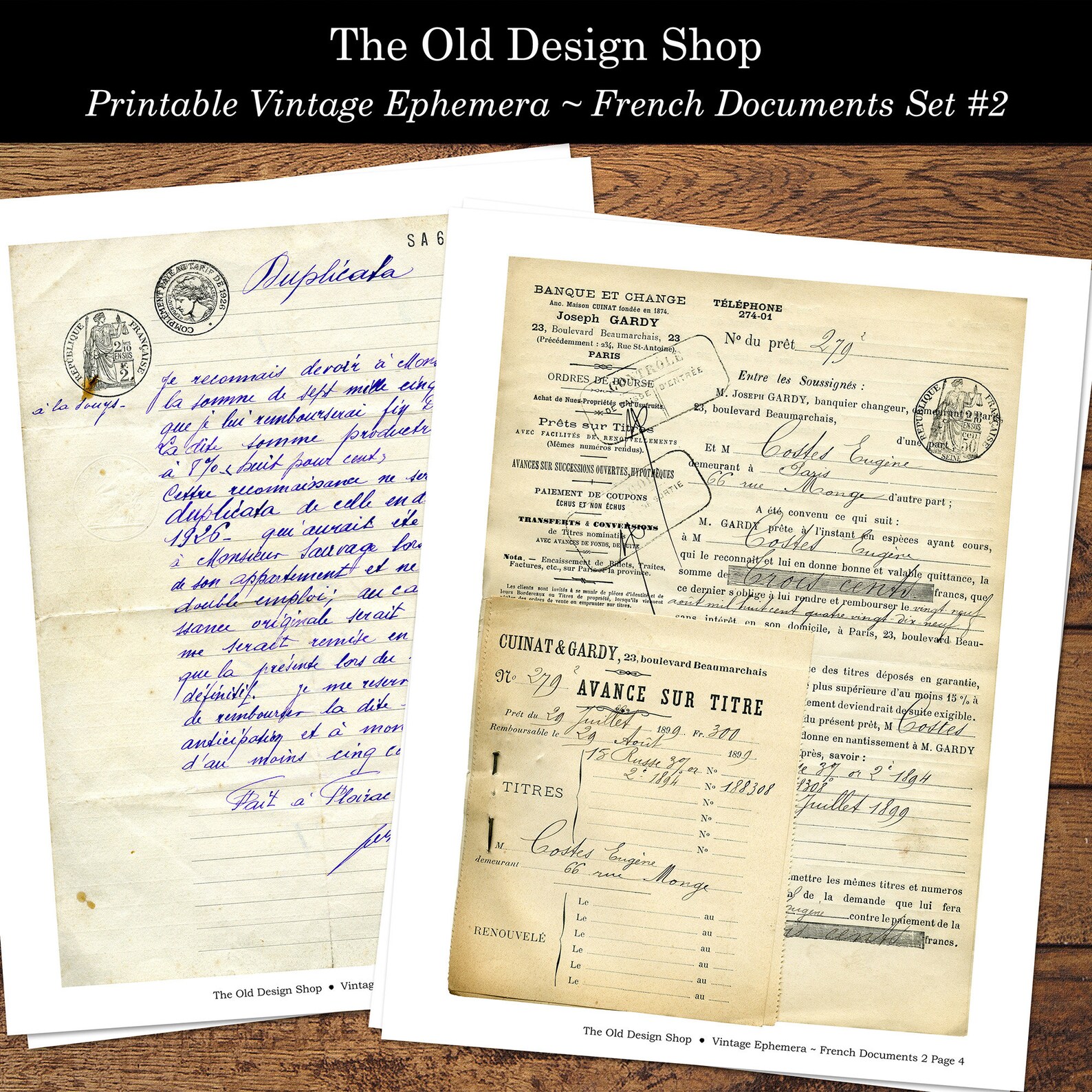 Vintage French Documents Set 2 Printable Ephemera Ad Invoice Receipt ...