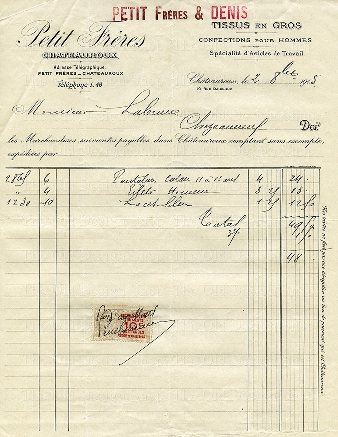 Vintage French Invoice Printable Junk Journal Ephemera French Receipt ...