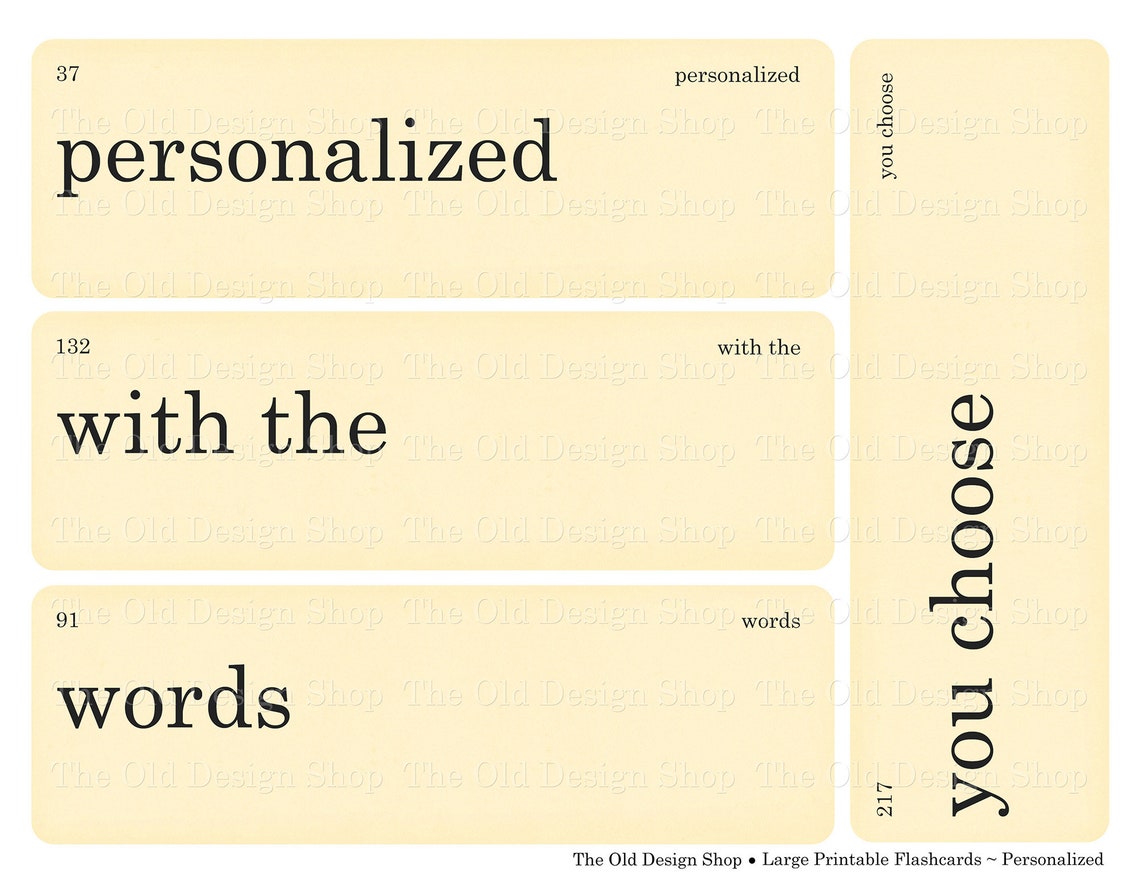 Flashcards Personalized Printable Large Size 7.5 X 2.5 Flash - Etsy