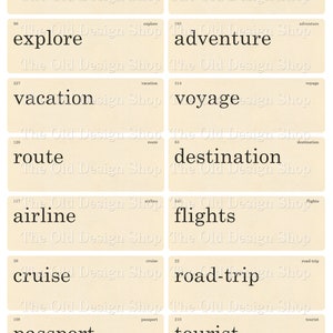 Travel Theme Flashcards Printable Vacation Words Vintage Retro Style ...