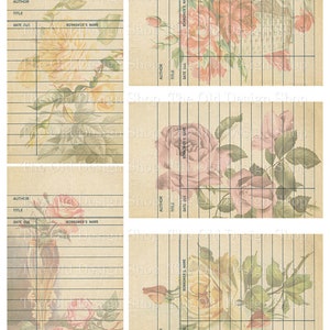 Vintage Style Library Cards Beige Background Floral Rose Designs ...