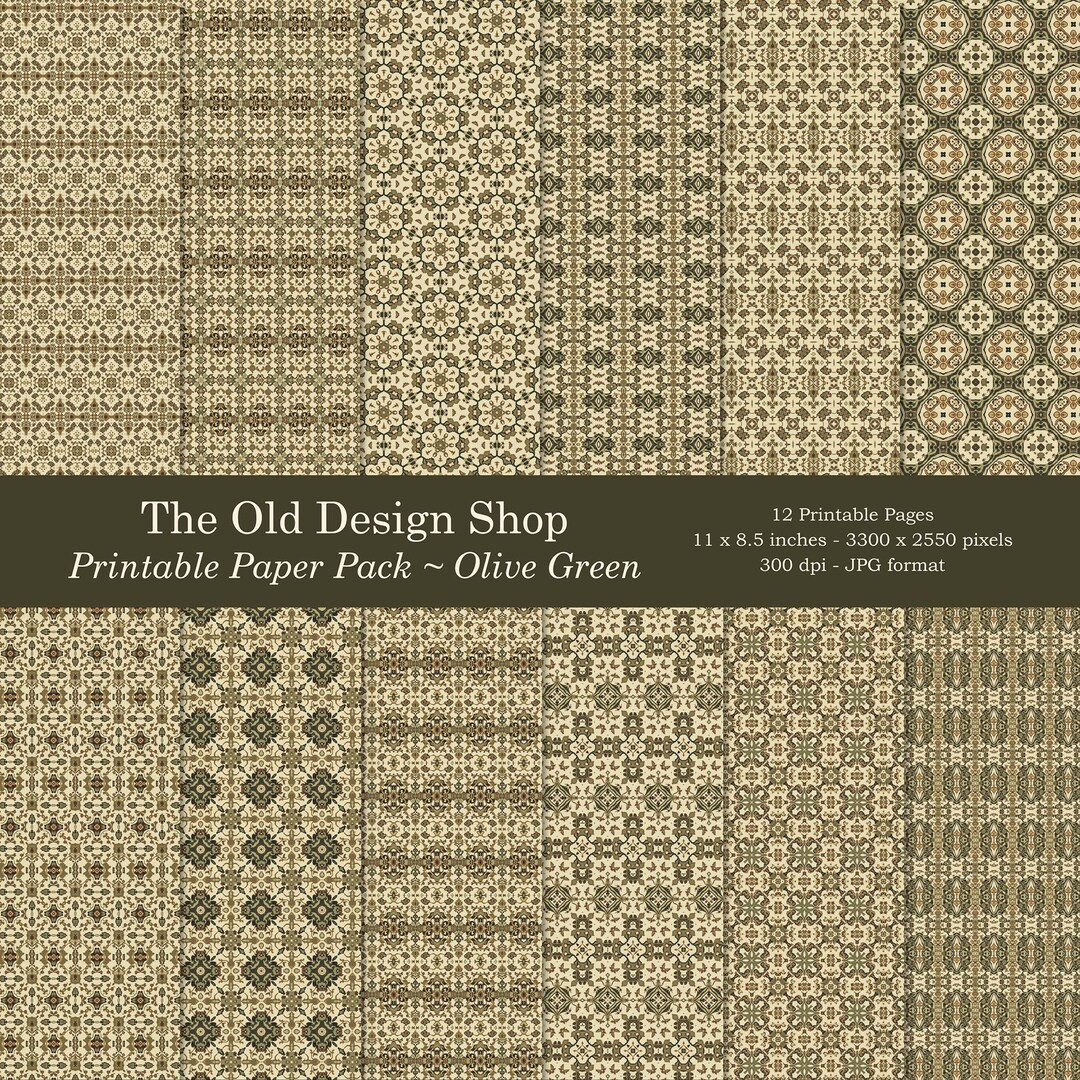 Antique Green Digital Paper Printable Vintage Inspired Olive Green ...