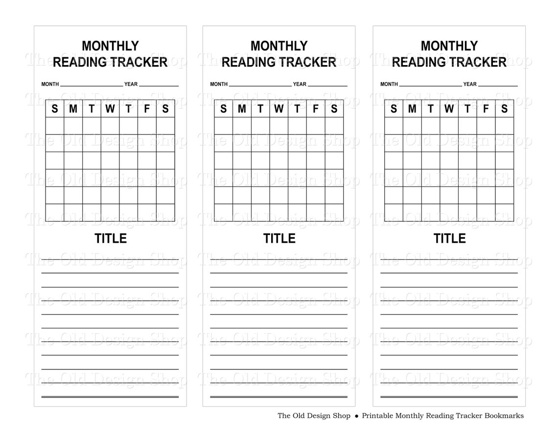 Printable Monthly Reading Tracker Bookmarks Aged Shabby Digital ...