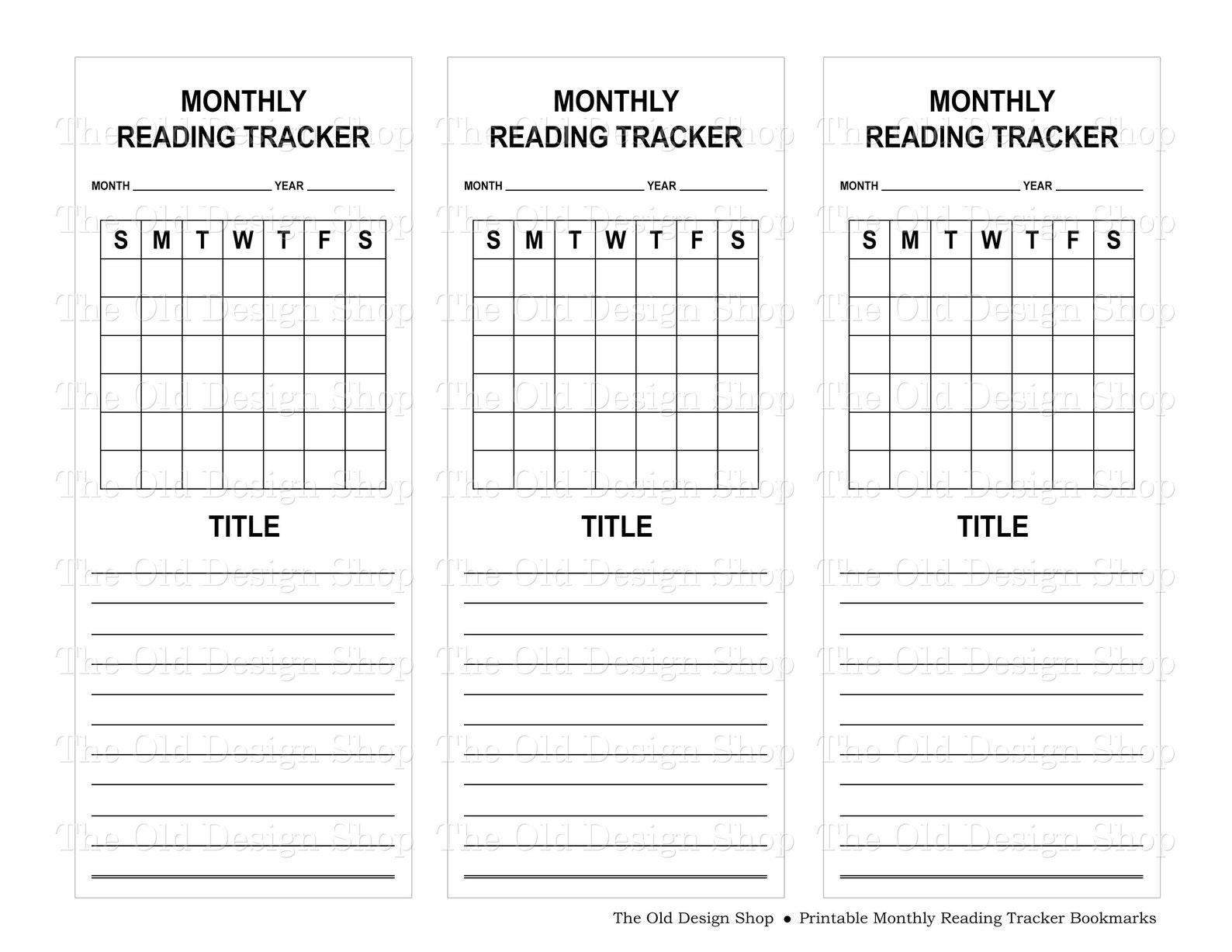 Printable Monthly Reading Tracker Bookmarks Aged Shabby Digital ...