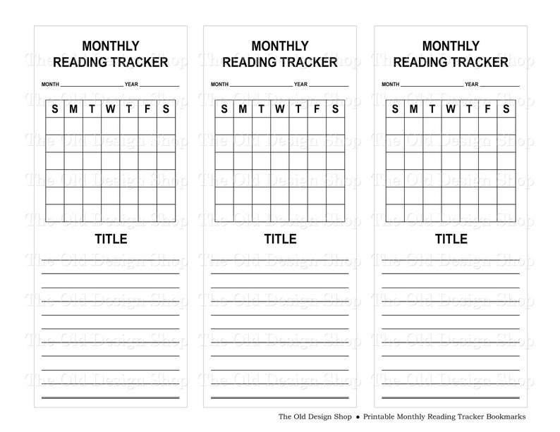 Printable Monthly Reading Tracker Bookmarks Aged Shabby Digital ...