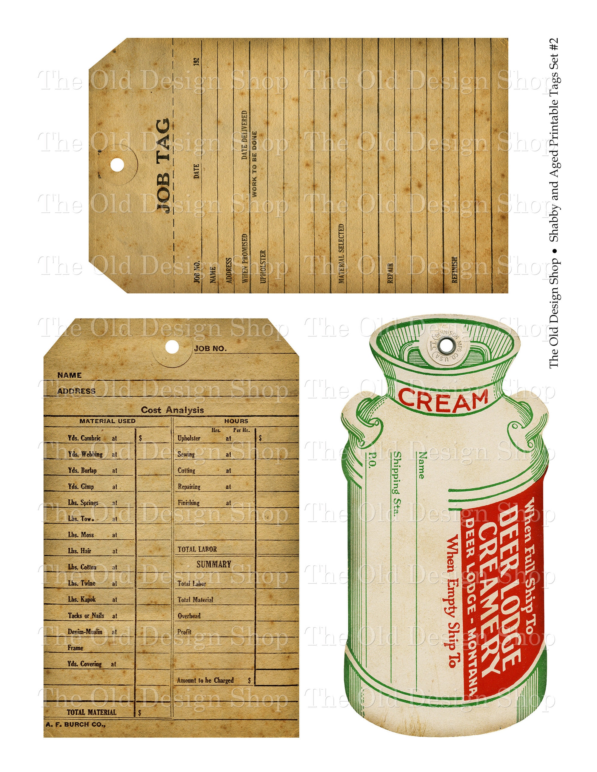 Shabby and Aged Tags Set 2 Printable Vintage Creamery Repair Railway ...
