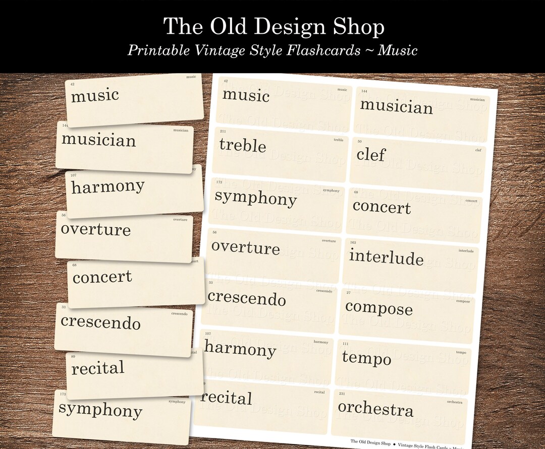Music Flashcards Printable Junk Journal Neutral Ephemera Cardmaking ...