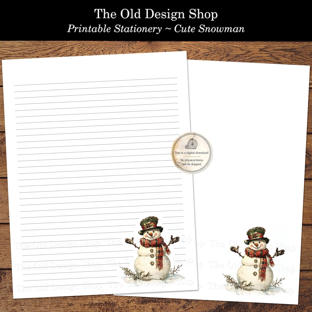 Cute Snowman Printable Letter Writing Stationery Watercolor Christmas ...