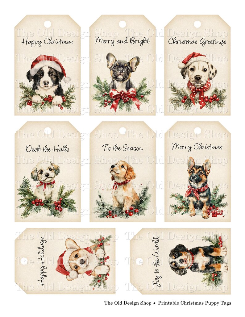 Printable Christmas Puppy Tags Ephemera for Junk Journals Cardmaking ...