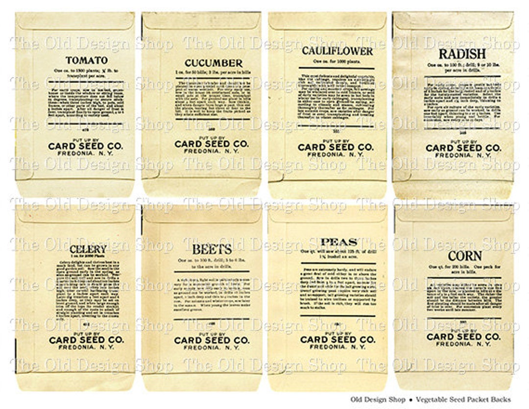 Vintage Vegetable Seed Packet Backs Printable Neutral Ephemera for Junk ...