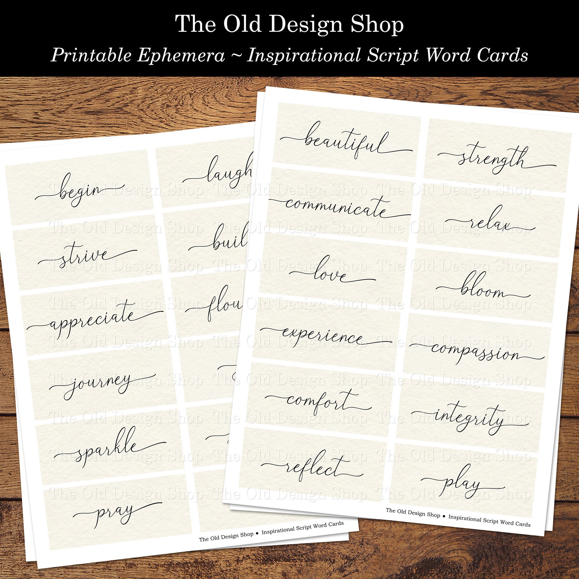 Printable Inspirational Script Words Sentiment Word Cards for - Etsy Canada