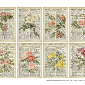 Printable Dictionary ATC Roses Journal Cards Junk Journal Ephemera ...