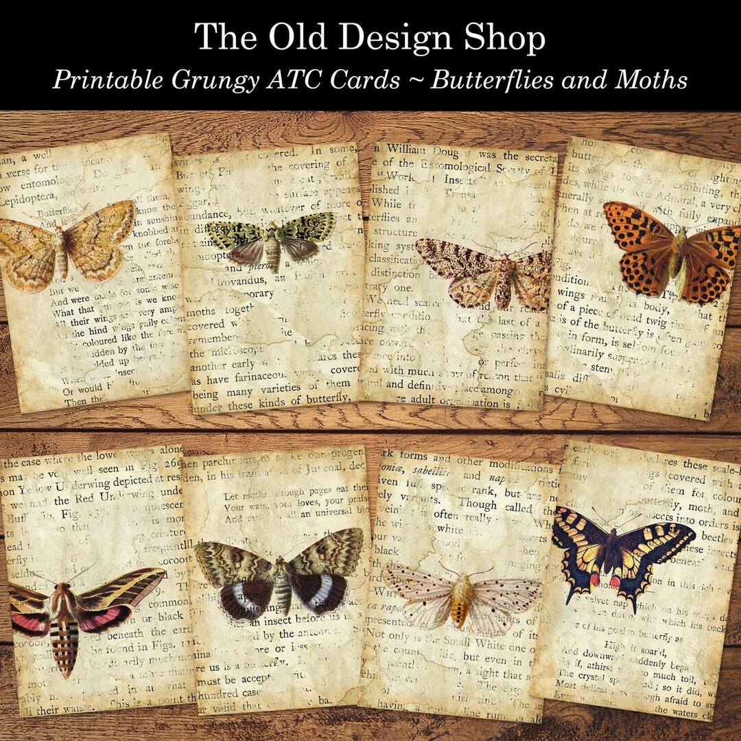 Printable ATC Butterflies Grunge Ephemera Shabby Junk Journal Cards ...