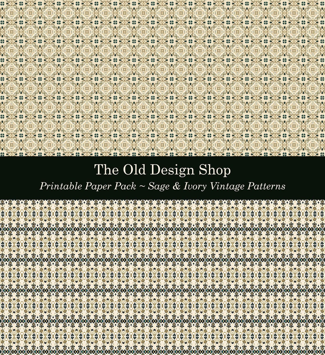 Muted Sage and Ivory Digital Paper Printable Elegant Vintage Ornate ...