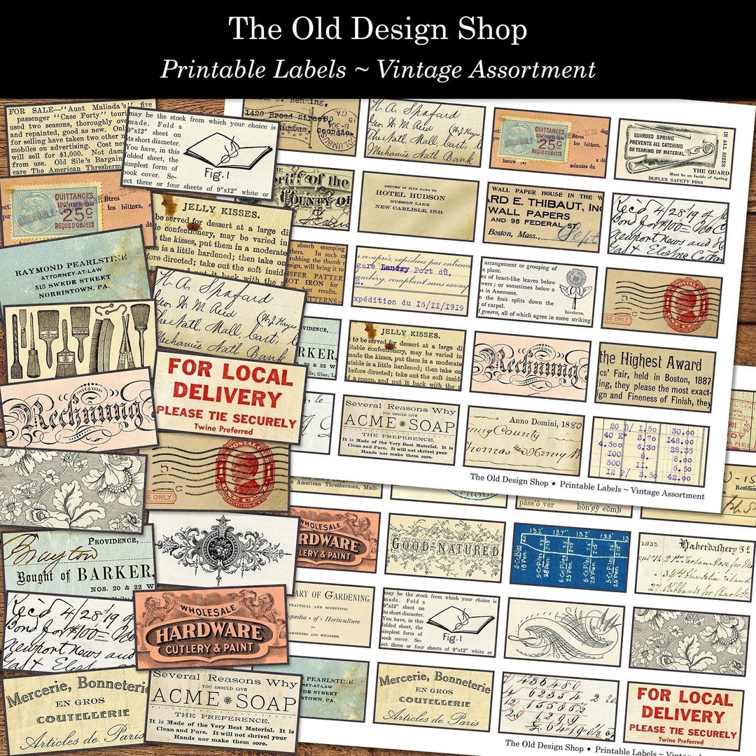 Printable Labels Vintage Text Illustrations Handwriting Label Variety ...