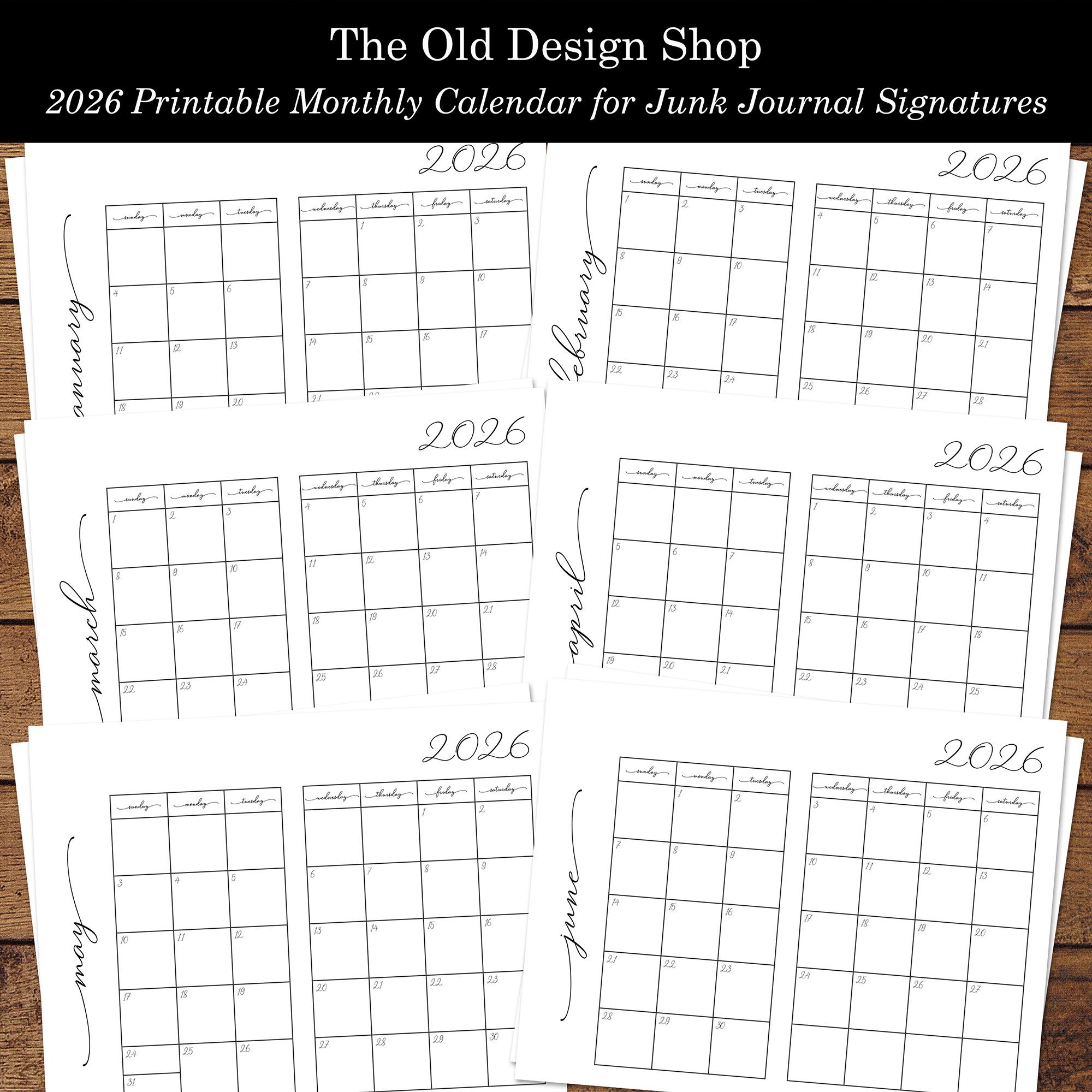 Printable 2026 Monthly Calendar Coffee Dyed Plus Black and White Junk ...