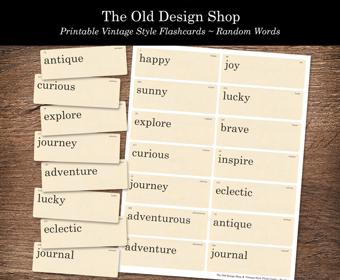 Random Words Flashcards Printable Junk Journal Neutral Ephemera ...