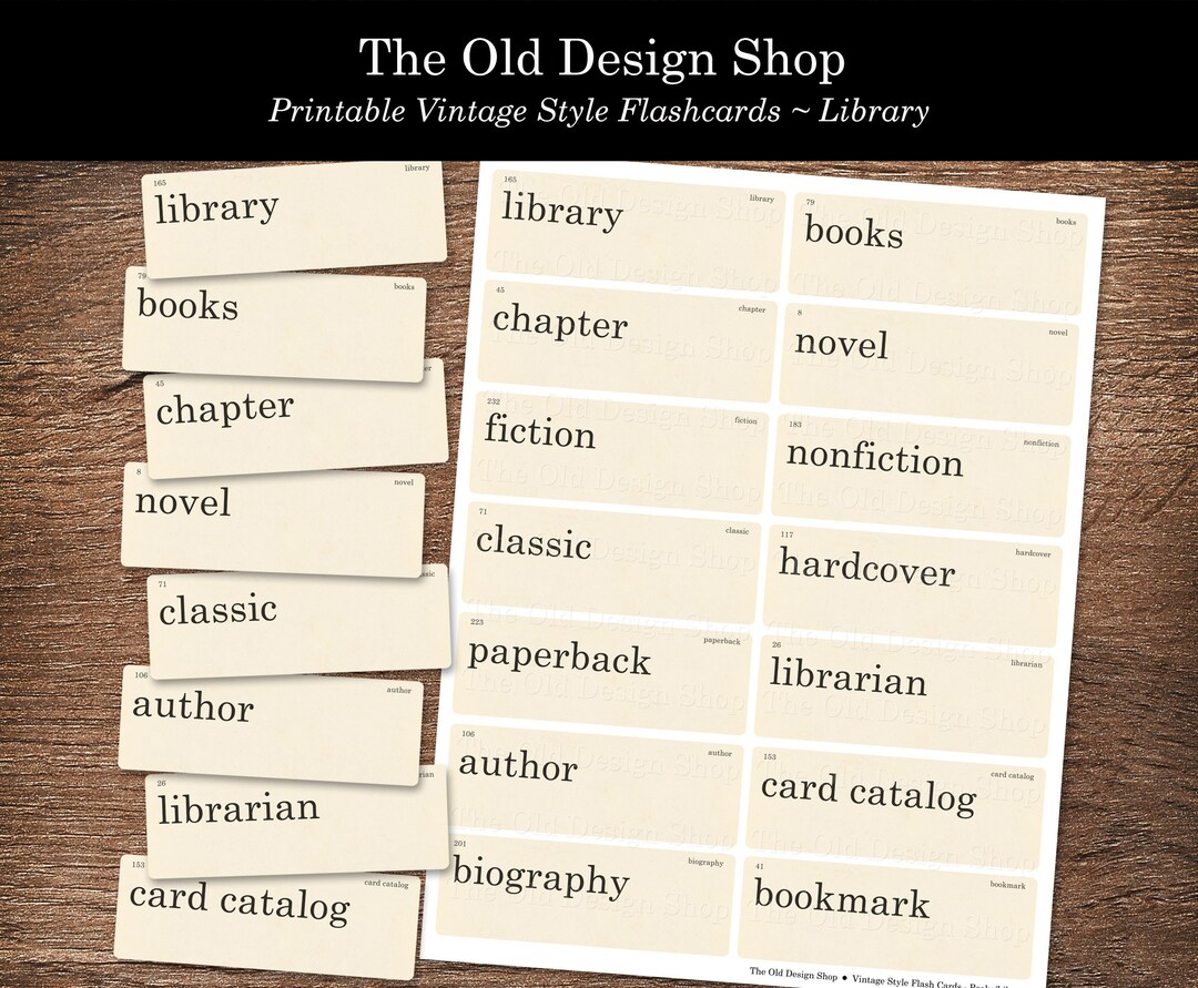 Library Flashcards Printable Junk Journal Ephemera Retro Vintage ...