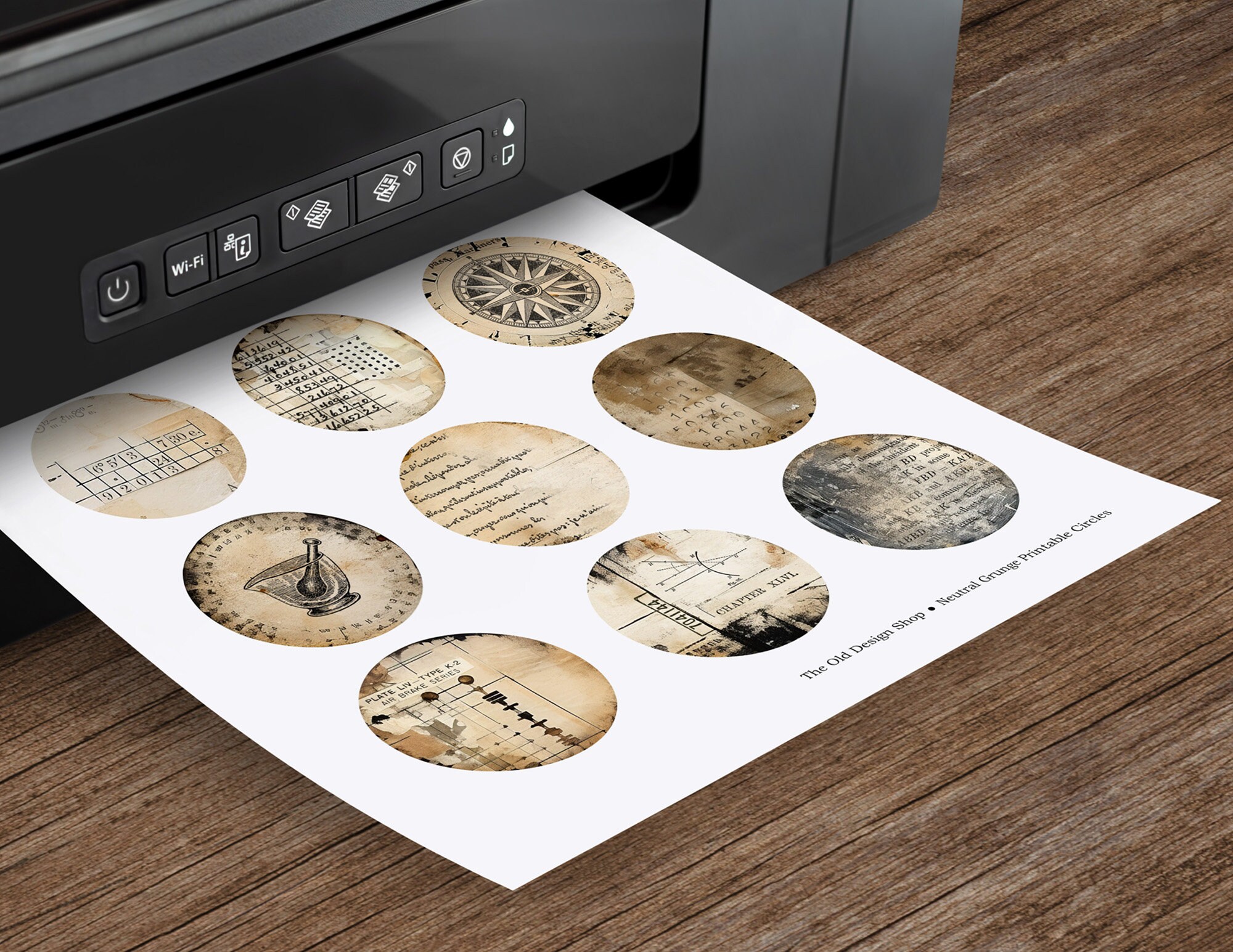 Neutral Grunge Circle Tag Set Round Tags Printable Ephemera Tags Junk ...