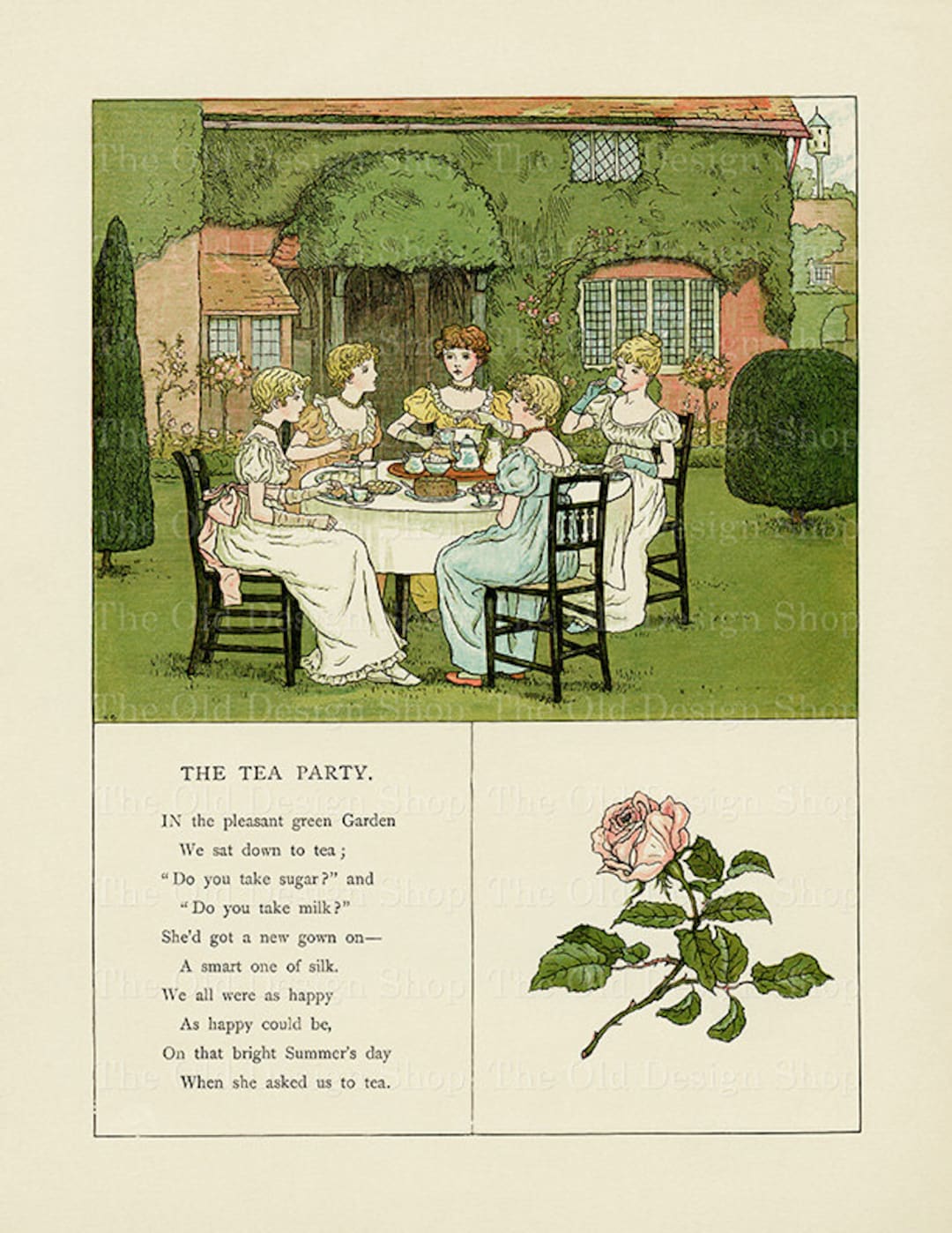 Victorian Girls Tea Party by Kate Greenaway Printable Vintage Picture ...