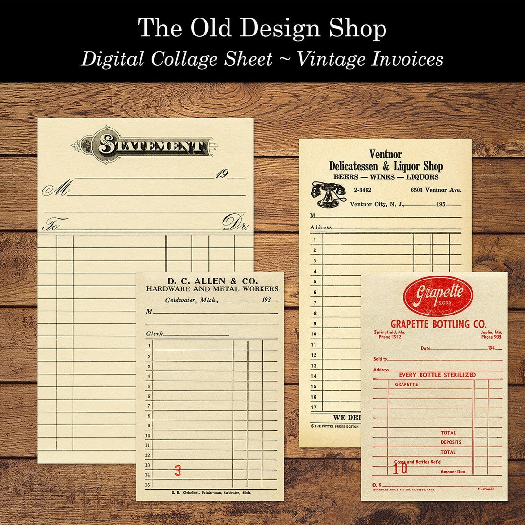 Vintage Invoices Commercial Use Digital Collage Sheet Vintage Printable ...