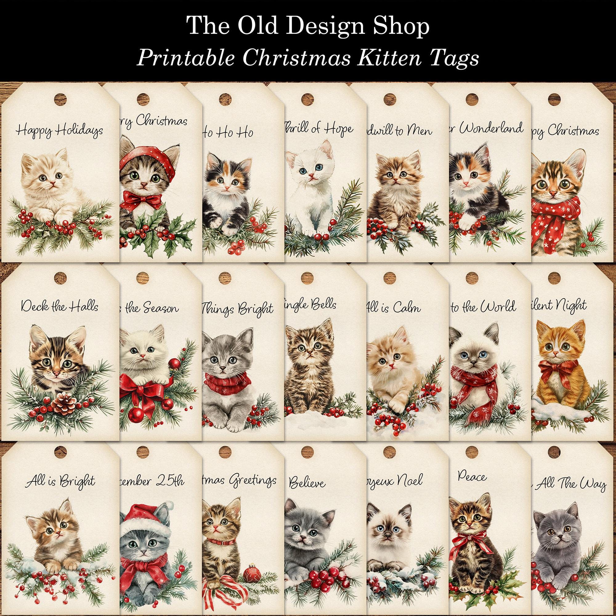 Printable Christmas Kitten Tags Ephemera for Junk Journals Cardmaking ...