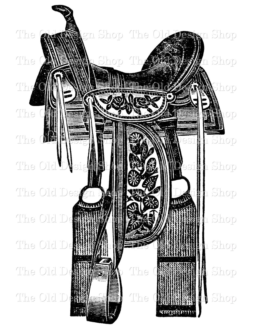 Printable Horse Saddle Clip Art Vintage Farm Western Illustration Commercial Use Digital Stamp ...
