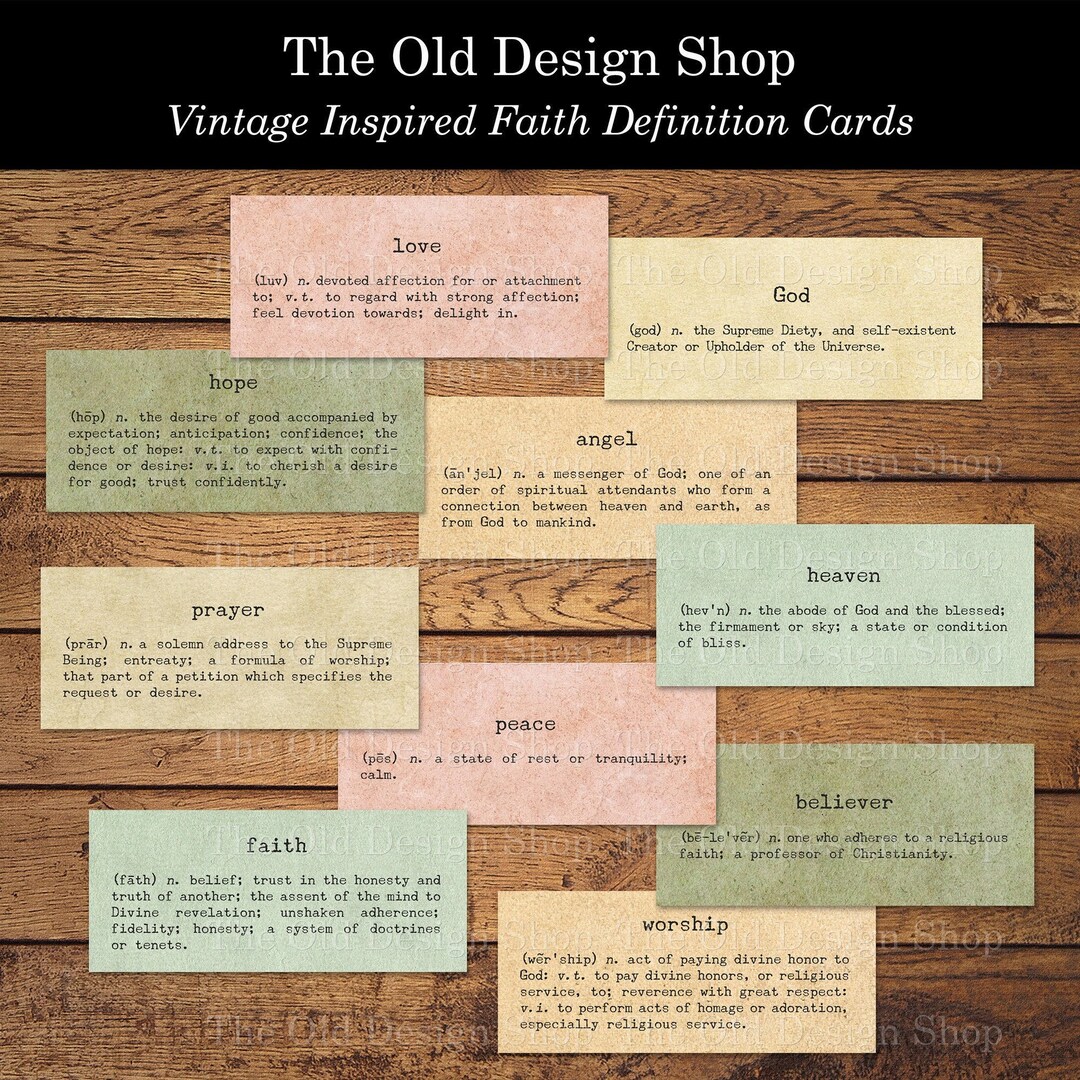 Vintage Inspired Religious Faith Dictionary Definition Flash Cards ...