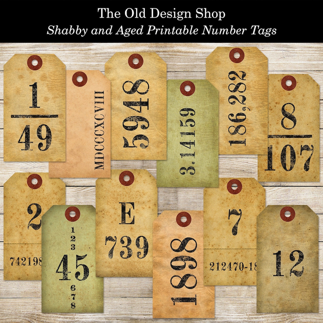 Shabby and Aged Number Tags Printable Vintage Style Digital Collage ...
