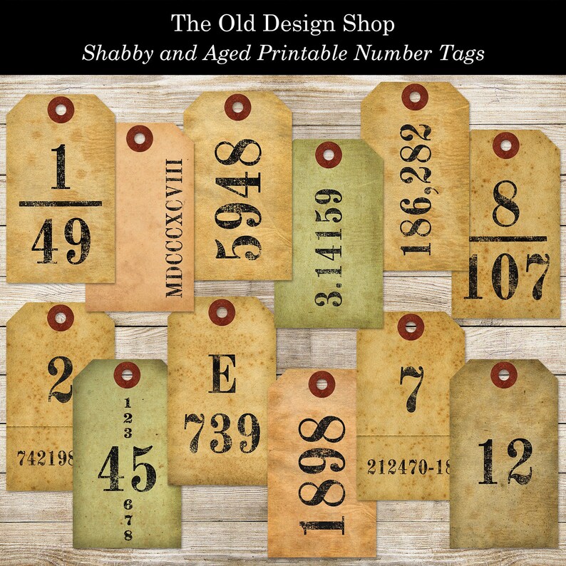Shabby and Aged Number Tags Printable Vintage Style Digital | Etsy