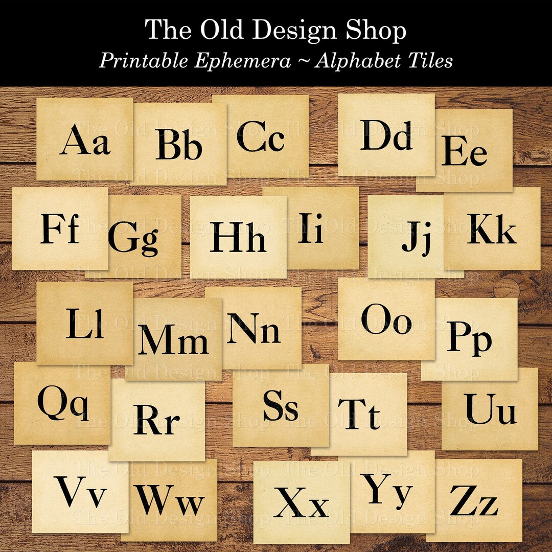 Printable Alphabet Tiles Vintage Style Shabby Aged Mini Alpha Cards ...