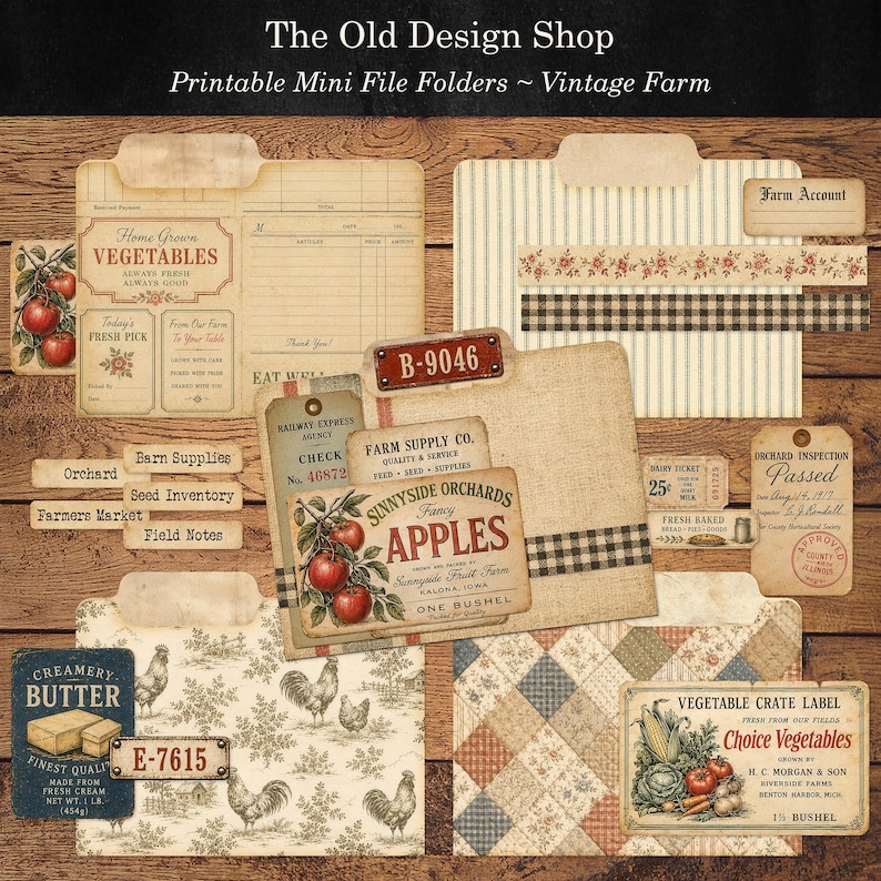 Vintage Farm Mini File Folder Printables, Printable Junk Journal Folder ...
