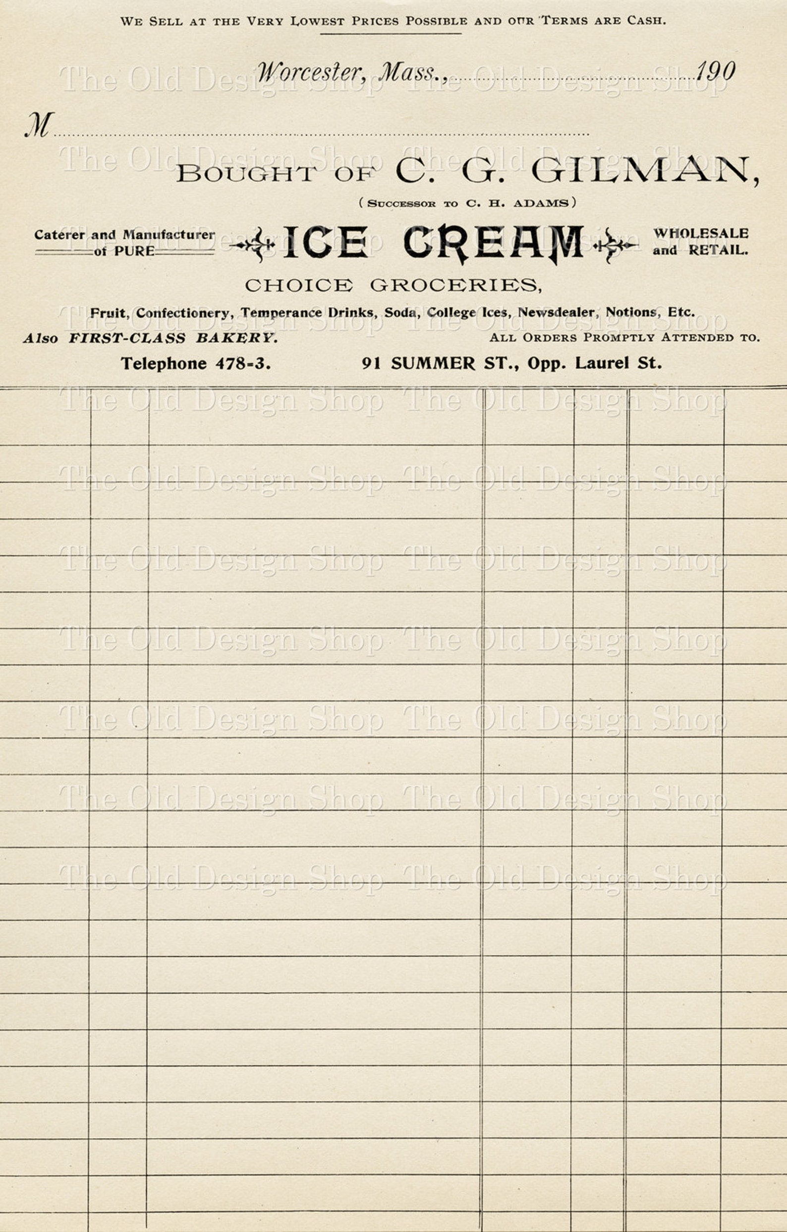 Accounting Ledger Page Printable Ephemera Vintage Gilman Ice Cream ...