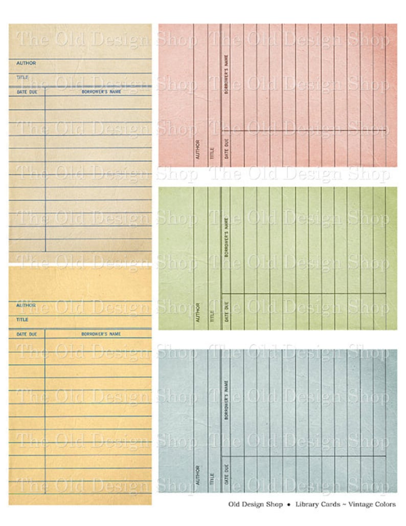 Pastel Colored Library Cards Vintage Style Printable Digital - Etsy UK