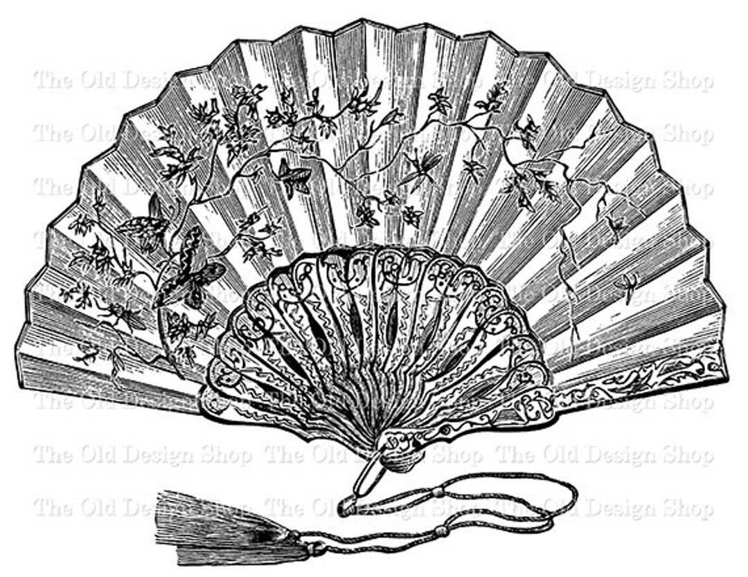 Victorian Ladies Fan Clipart for Cardmaking Junk Journals Ink Saver ...