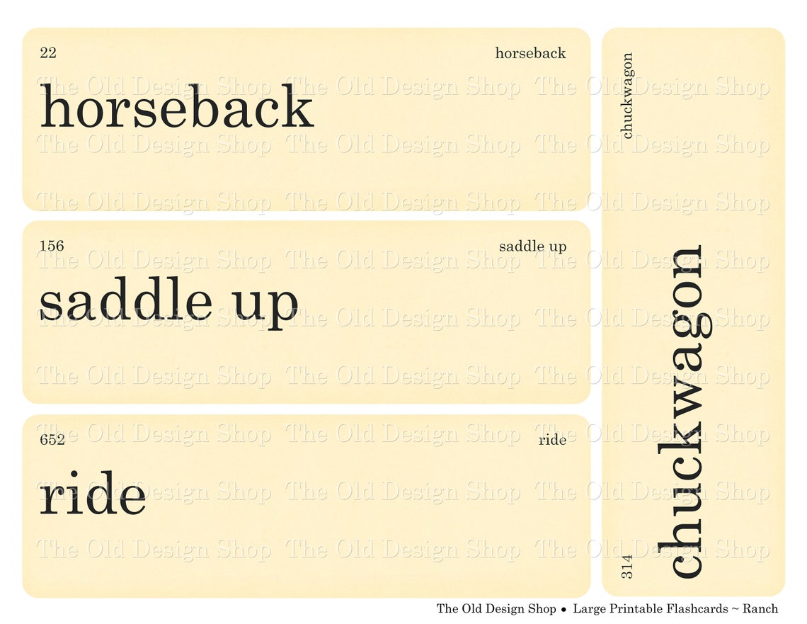 32 Printable Ranch Flashcards Cowboy Cowgirl Ephemera Large Vintage ...
