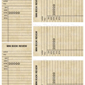 Printable Mini Reading Book Review Tracker Cards Aged Shabby Digital ...