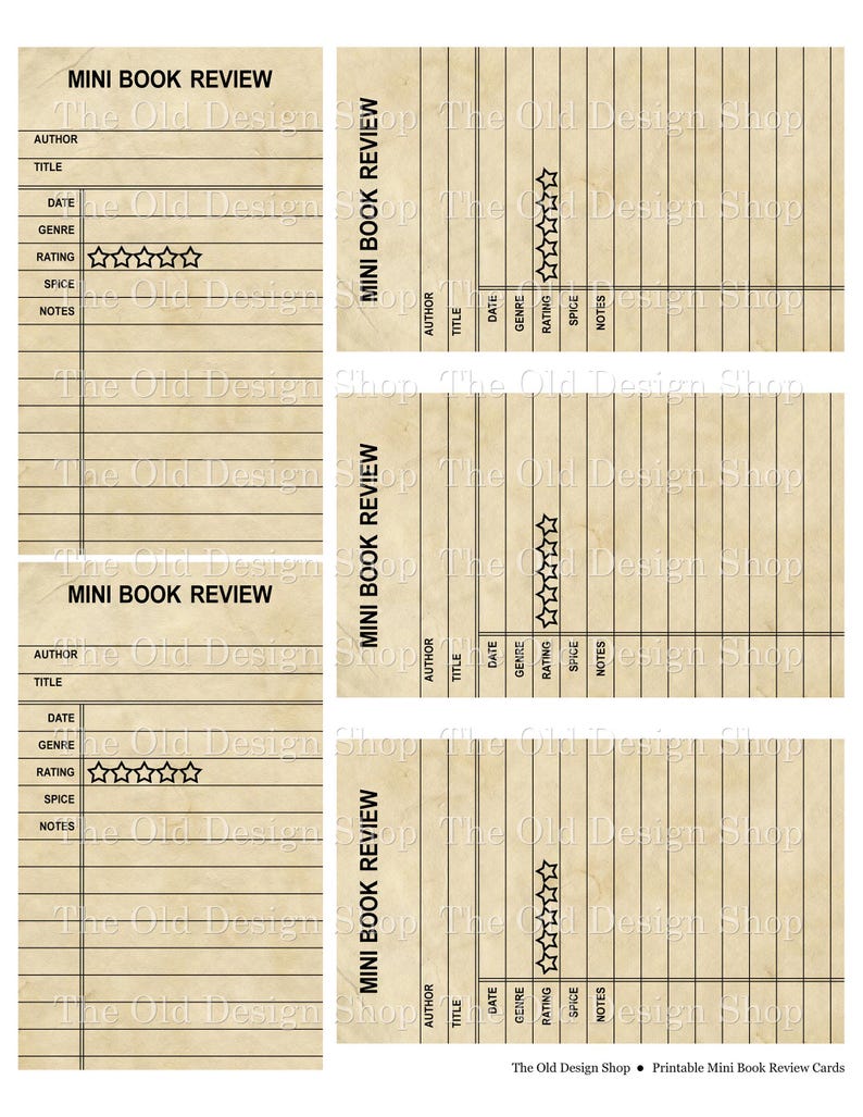 Mini Book Review Reading Tracker Printable Books Read Vintage Style ...