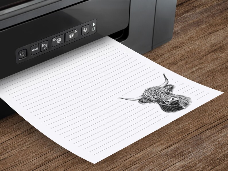 Highland Cow Printable Letter Writing Stationery Black White Scottish ...