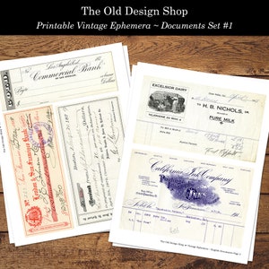 Vintage Documents Set 1 Printable Ephemera Invoices Receipts Tickets ...
