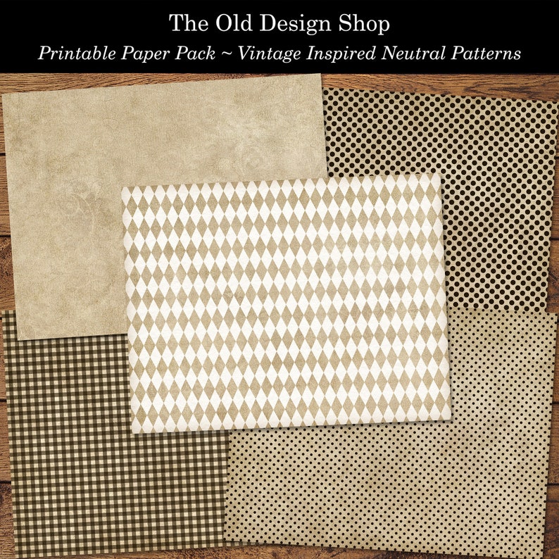 Neutral Patterned Background Paper Pack Set #1 Vintage Inspired ...