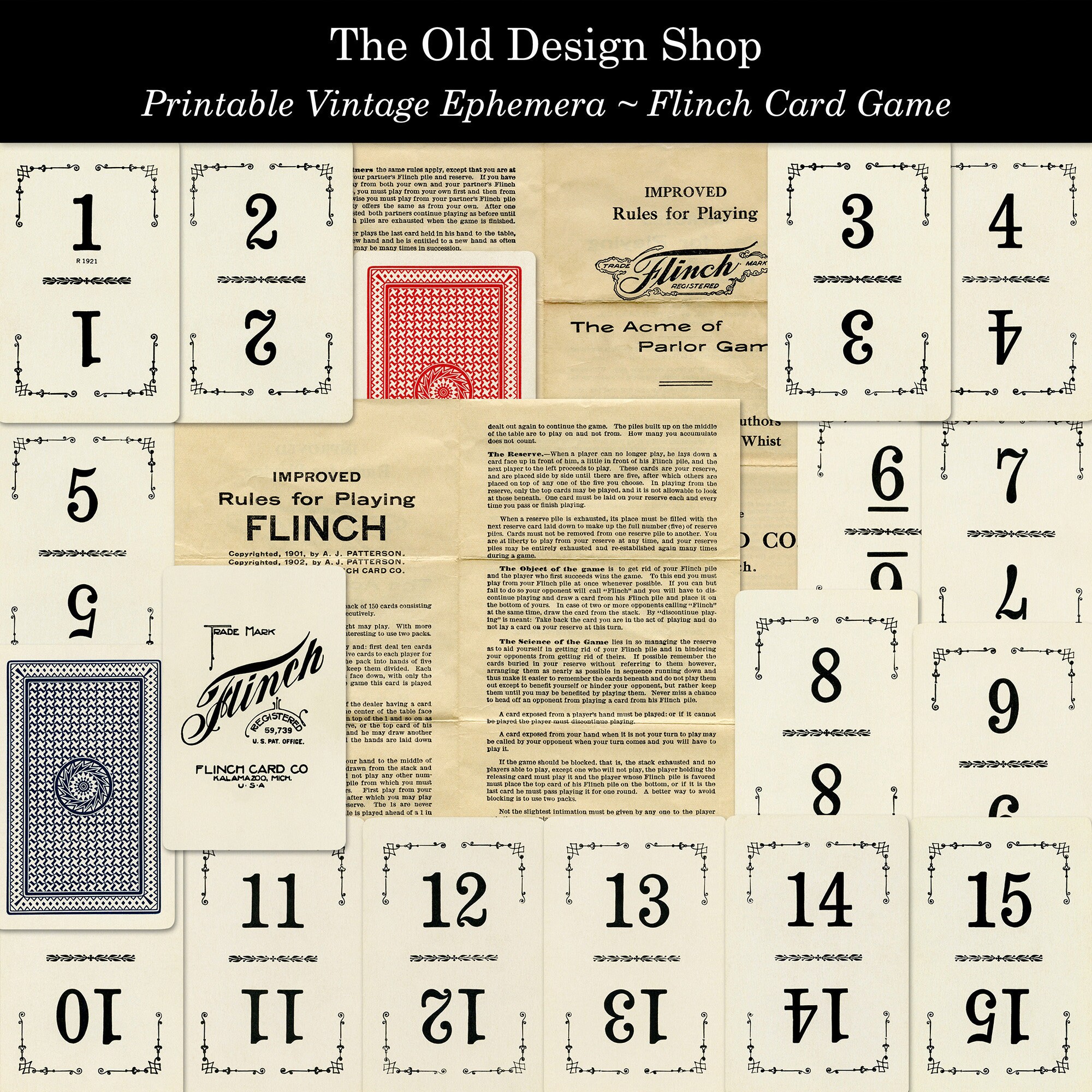 Vintage Flinch Card Game Printable Ephemera Digital Download - Etsy
