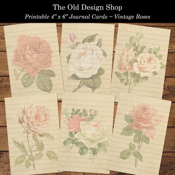 Printable Journal Cards Lined Rose Floral Designs 4 X 6 Inch - Etsy
