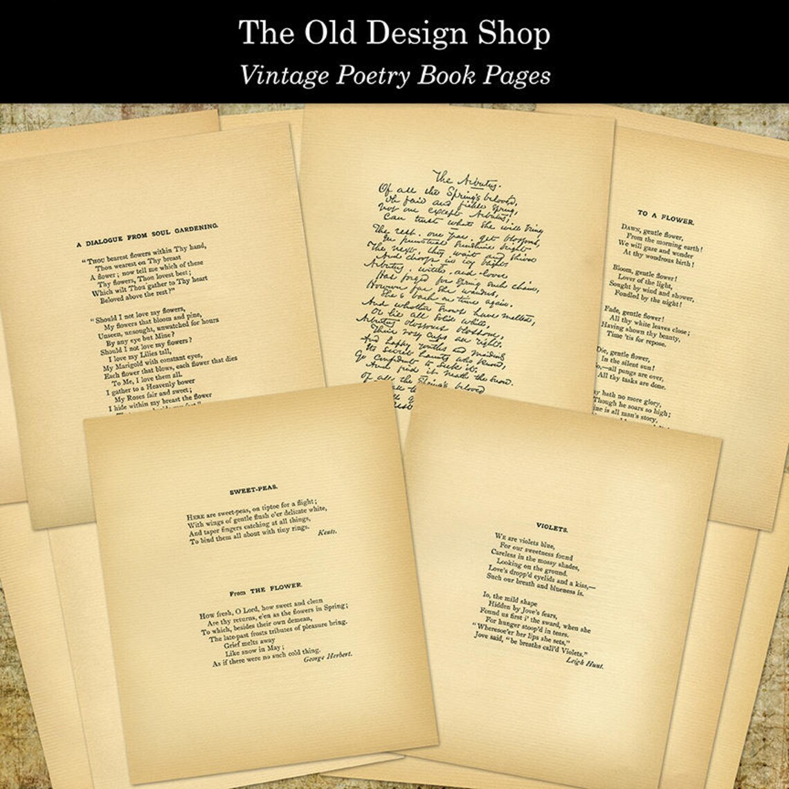 Flower Poems Poetry Vintage Yellow Aged Printable Book Pages - Etsy