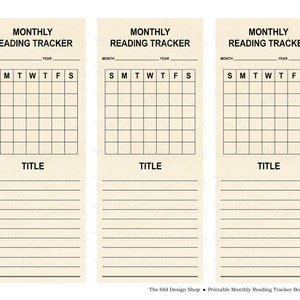 Printable Monthly Reading Tracker Bookmarks Aged Shabby Digital ...