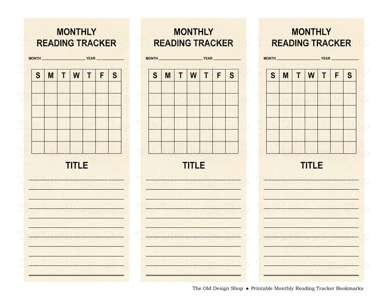 Printable Monthly Reading Tracker Bookmarks Aged Shabby Digital ...