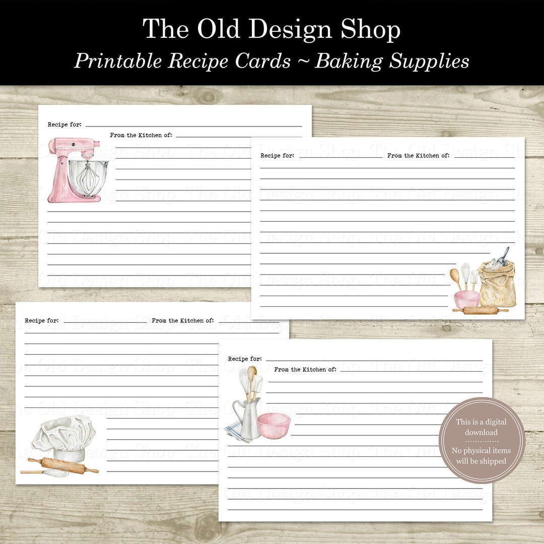 Printable Recipe Card Blank Recipe Card Cute Bakery Digital Recipe Card ...