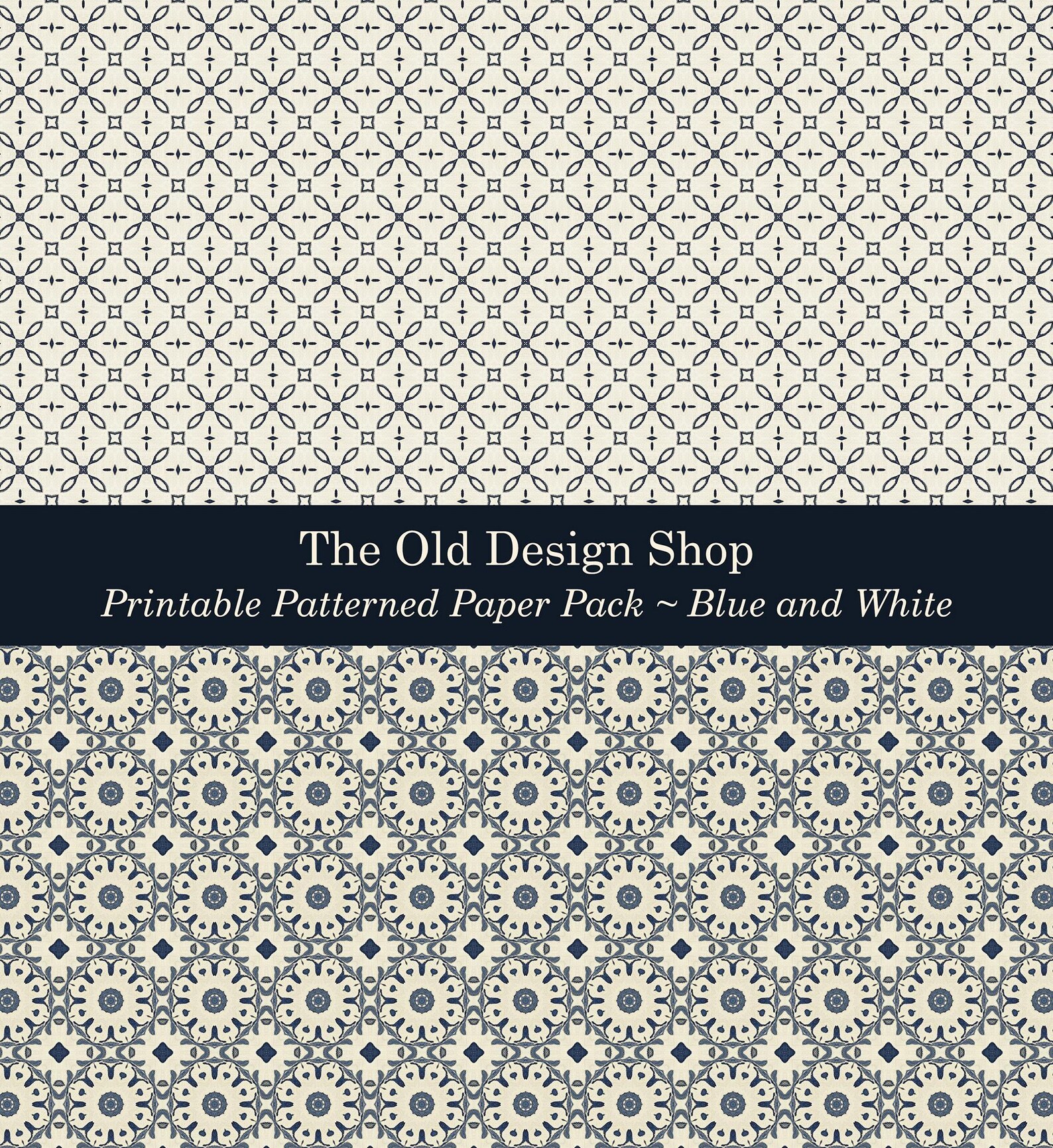 Digital Papers Junk Journal Signatures Blue White Patterned Paper Pack ...