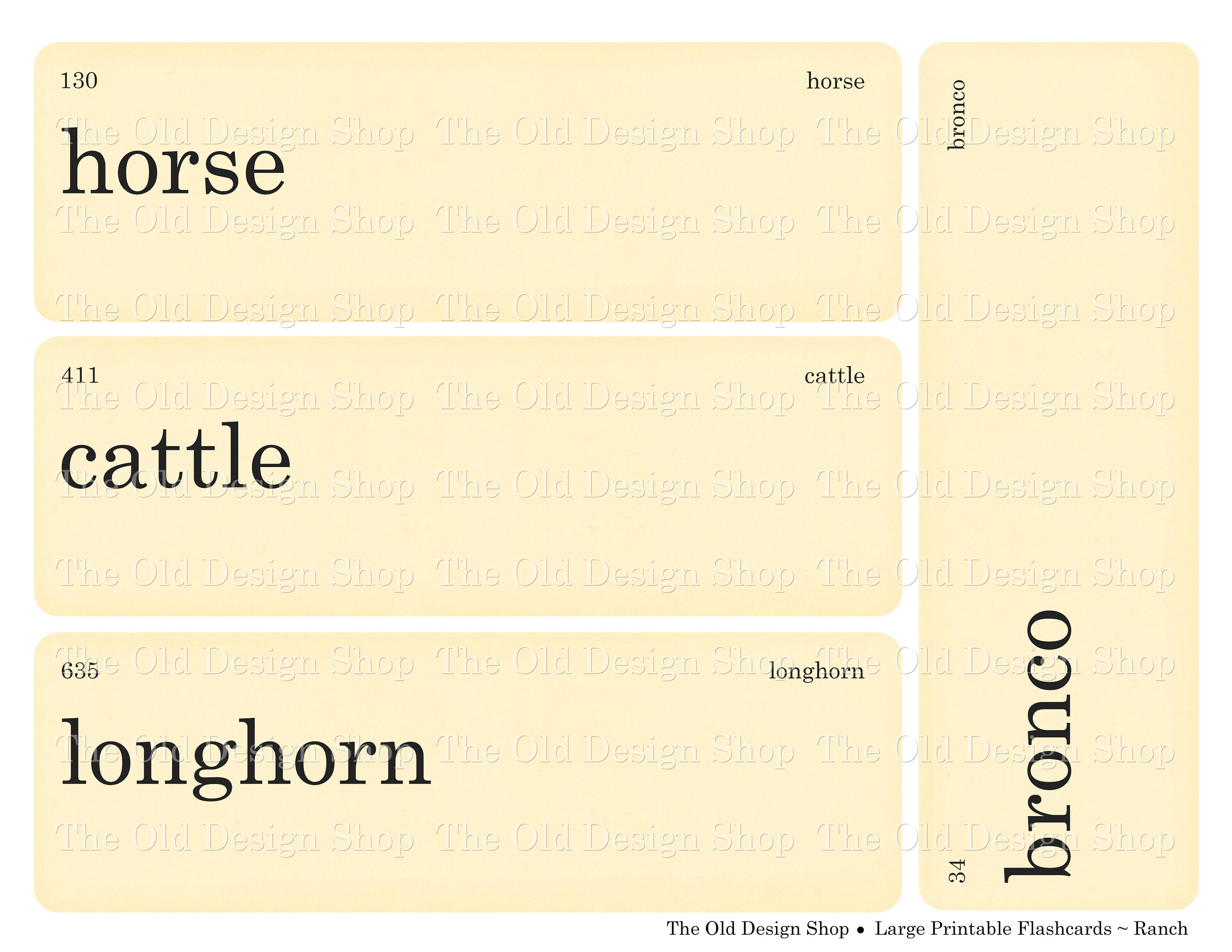 32 Printable Ranch Flashcards Cowboy Cowgirl Ephemera Large Vintage ...